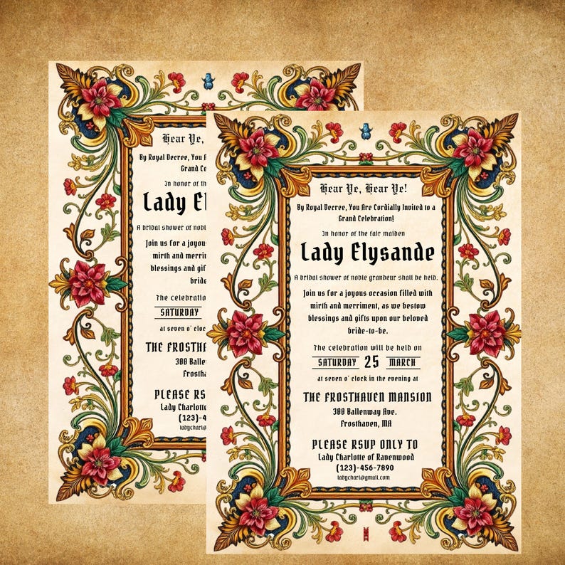 Medieval Bridal Shower Invitation Template, Medieval Party Invite ...