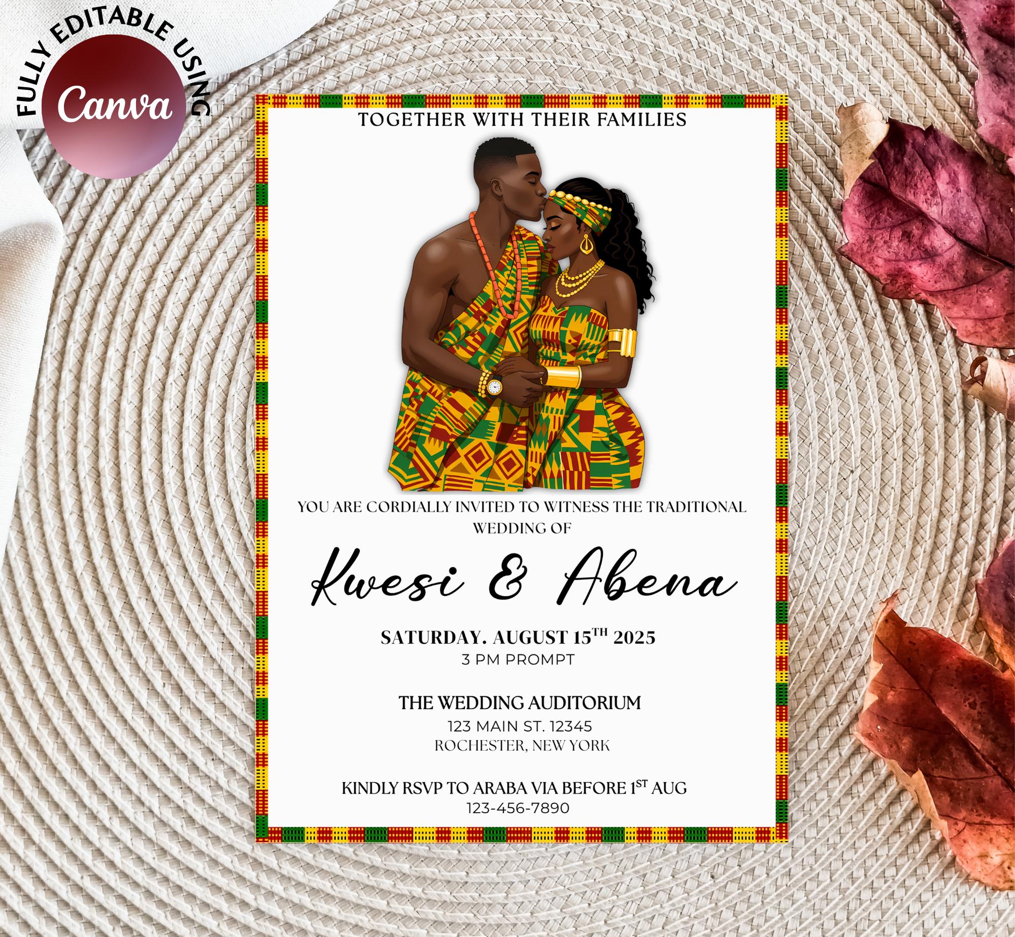 Kente Wedding Invitation Template: Ghanaian Wedding Invite, Editable ...