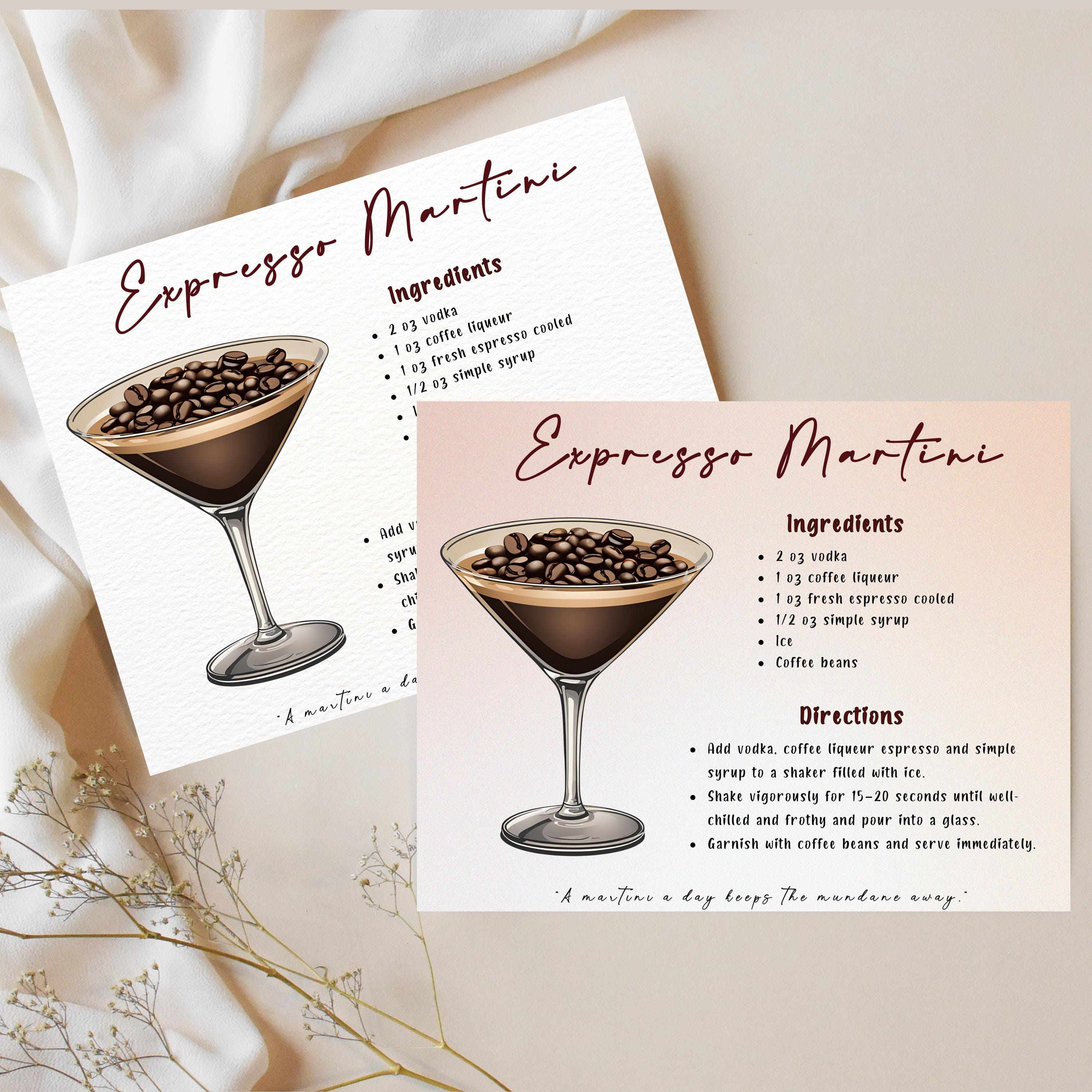Espresso Martini Cocktail Recipe Card, Printable Espresso Martini Card ...