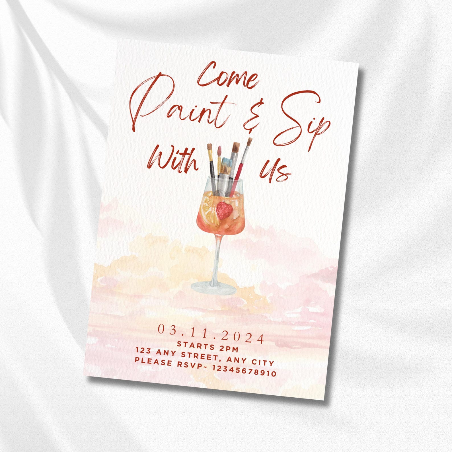 Editable Paint and Sip Party Invite Template, Fun Artsy Style Paintnsip ...