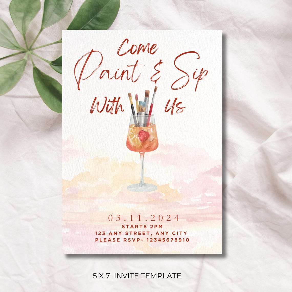 Editable Paint and Sip Party Invite Template, Fun Artsy Style Paintnsip ...