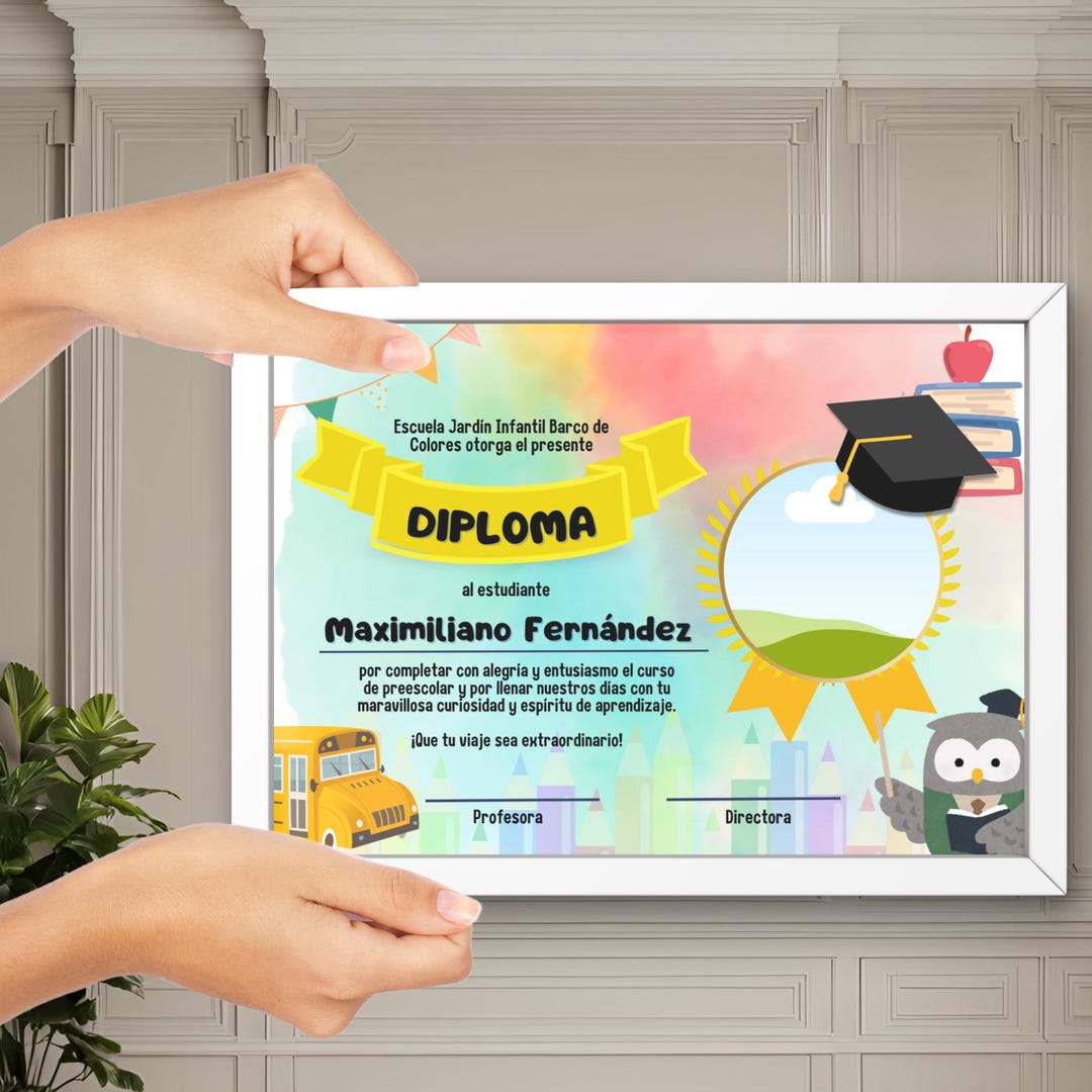 Diploma de preescolar Imprimible y editable, Certificado de bricolaje ...