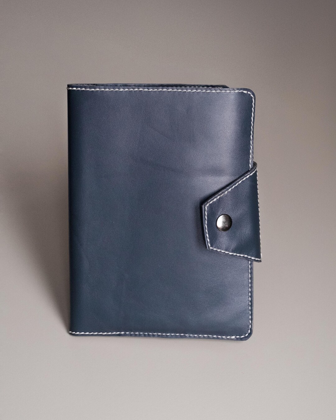 Handmade Natural Leather Notebook Cover - Shiny Dark Blue - Etsy