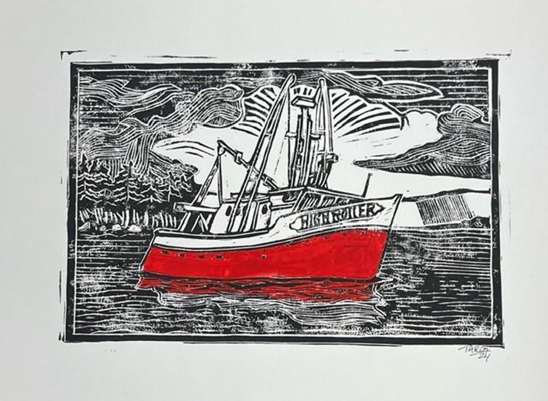 Linocut Print, Wall Art, Print, Coastal, Landscape, Seascape, Wildlife ...