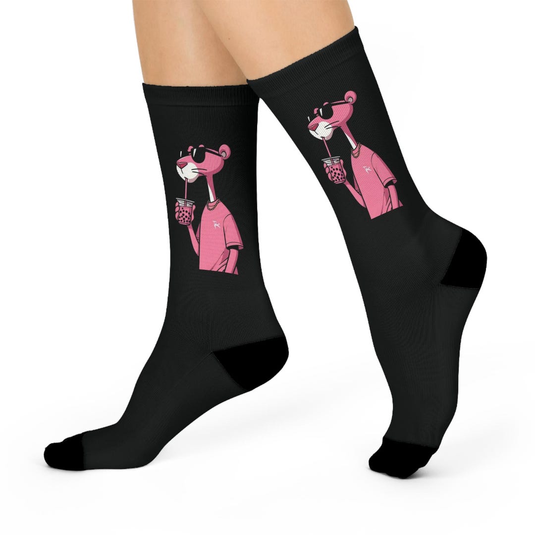 Pink Panther Design Black Socks, Women's and Men's Black Design Socks ...