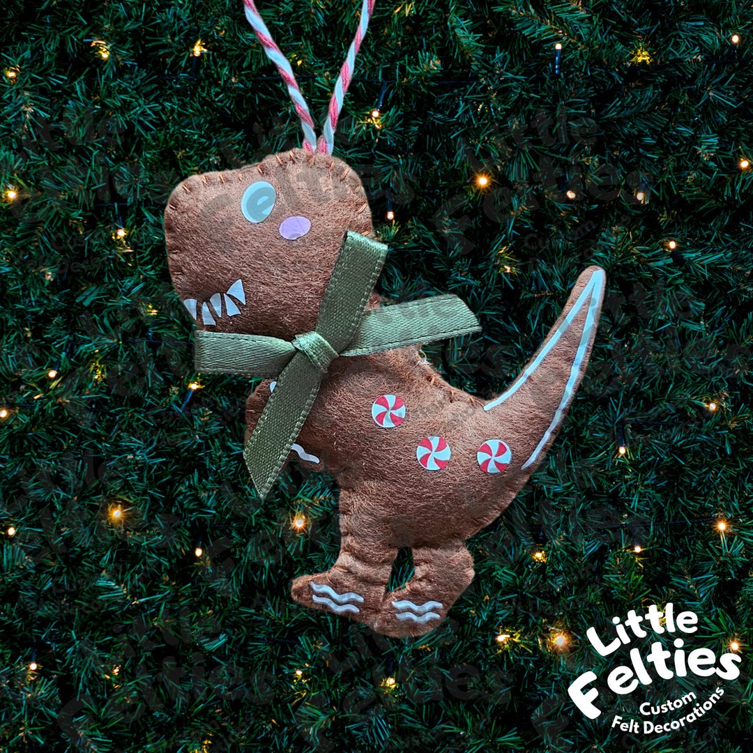 Dinosaur Gingerbread Handmade Felt Tree Decoration Perfect Christmas ...