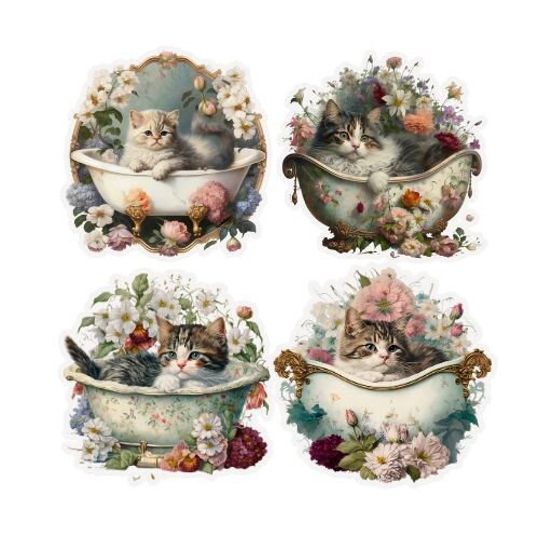 Set of Cute Kitten in A Bath Sticker Sheets - Etsy