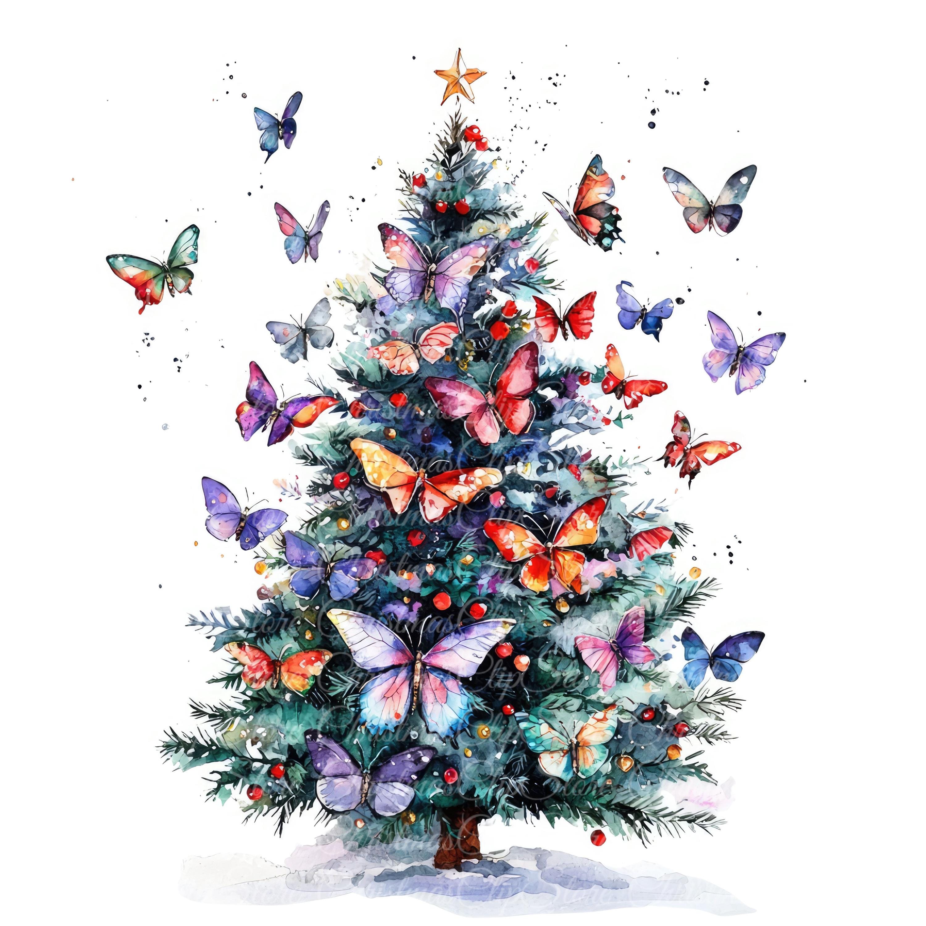 10 Butterflies Christmas Tree Digital Illustrations, High Quality PNG ...