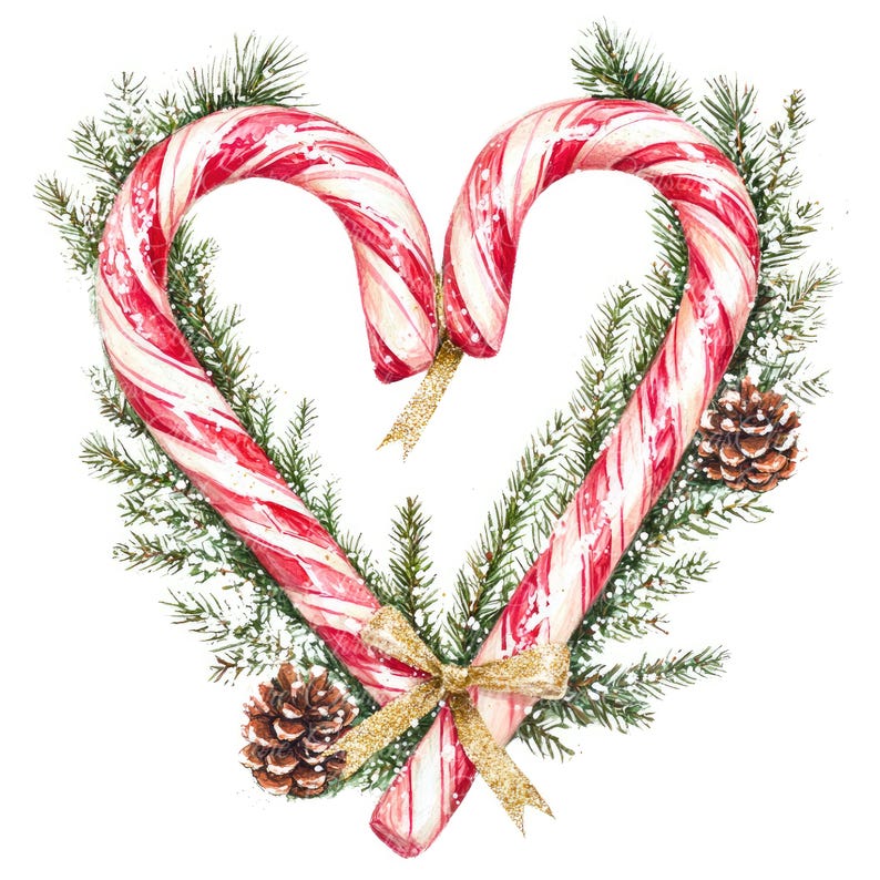 Candy Cane Hearts Christmas Clipart, PNG JPG, Festive Illustrations ...