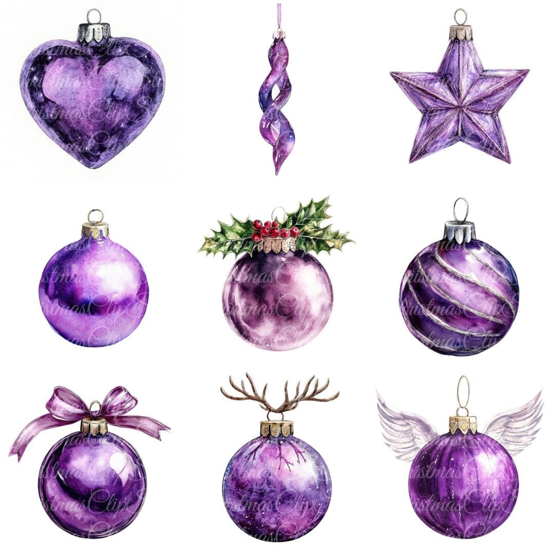10 Purple Christmas Bauble Digital Illustrations, High Quality PNG ...