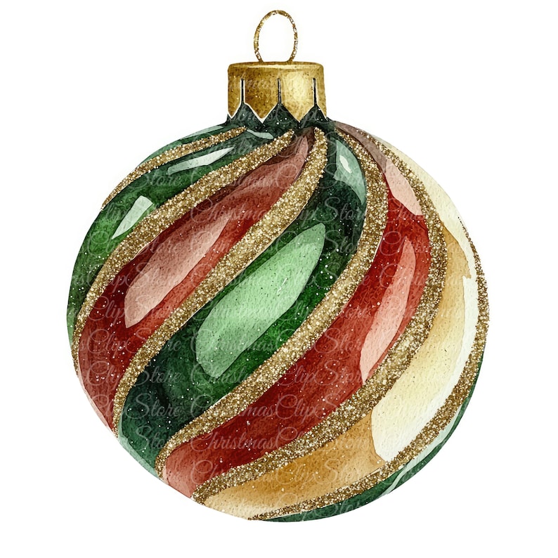 10 Red Green Gold Bauble Digital Illustrations, High Quality PNG & JPG ...
