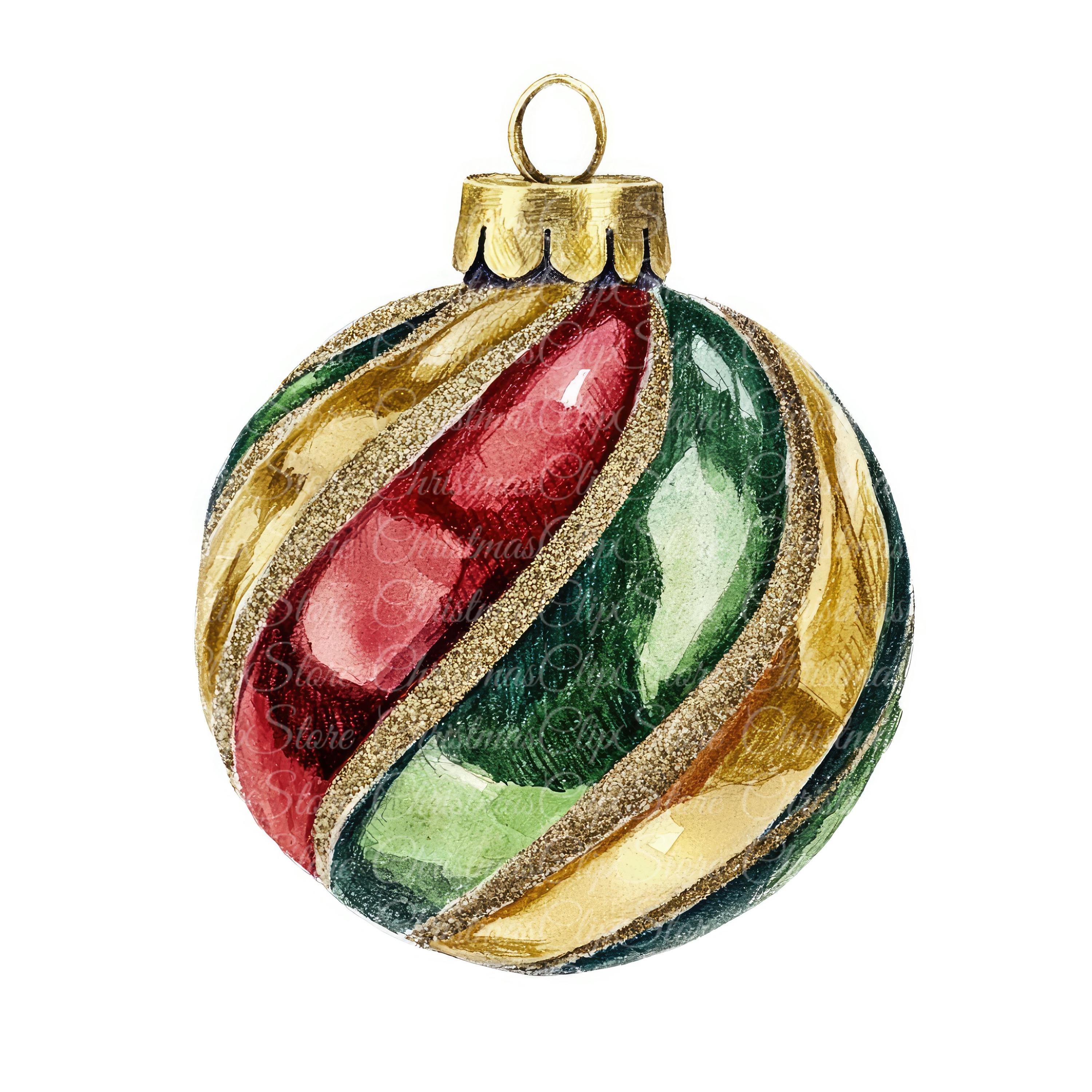 10 Red Green Gold Bauble Digital Illustrations, High Quality PNG & JPG ...