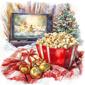 10 Christmas Movie Night Digital Illustrations, High Quality JPG Images ...