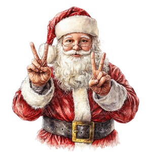 12 Santa Claus Making Peace Sign Digital Illustrations, High Quality ...