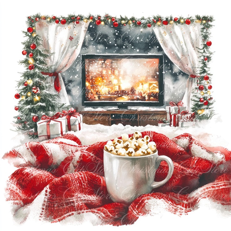 10 Christmas Movie Night Digital Illustrations, High Quality JPG Images ...
