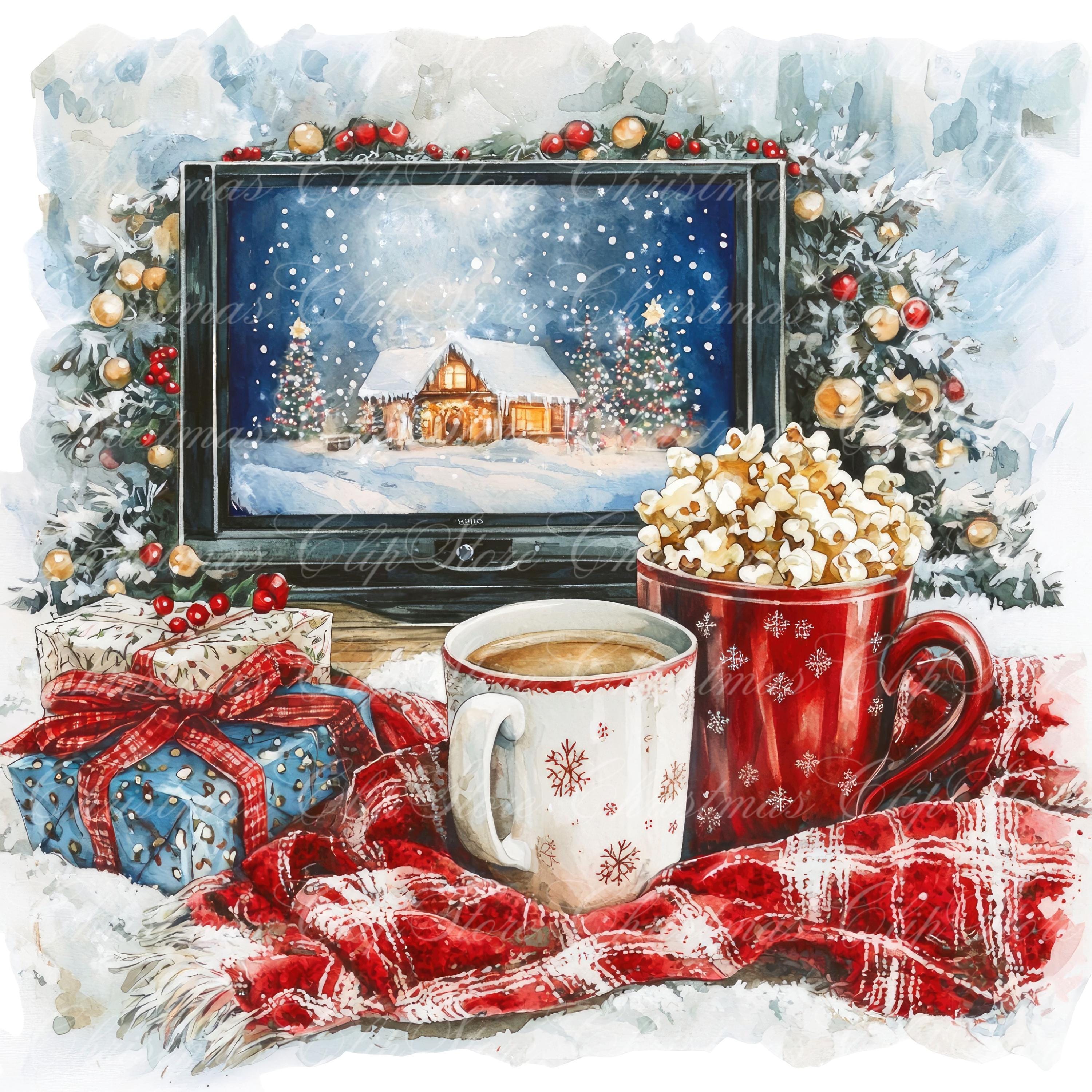 10 Christmas Movie Night Digital Illustrations, High Quality JPG Images ...