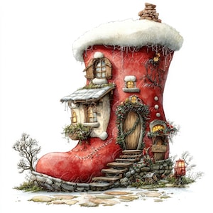 10 Santa Claus Boot House Digital Illustrations, High Quality PNG & JPG ...