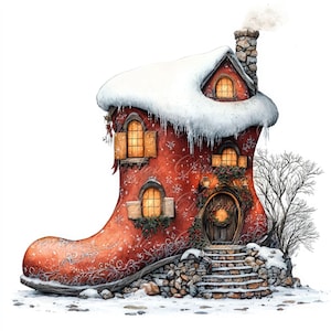 10 Santa Claus Boot House Digital Illustrations, High Quality PNG & JPG ...