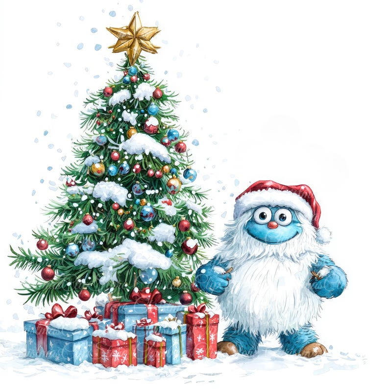 10 Yeti and Christmas Tree Digital Illustrations, High Quality PNG ...