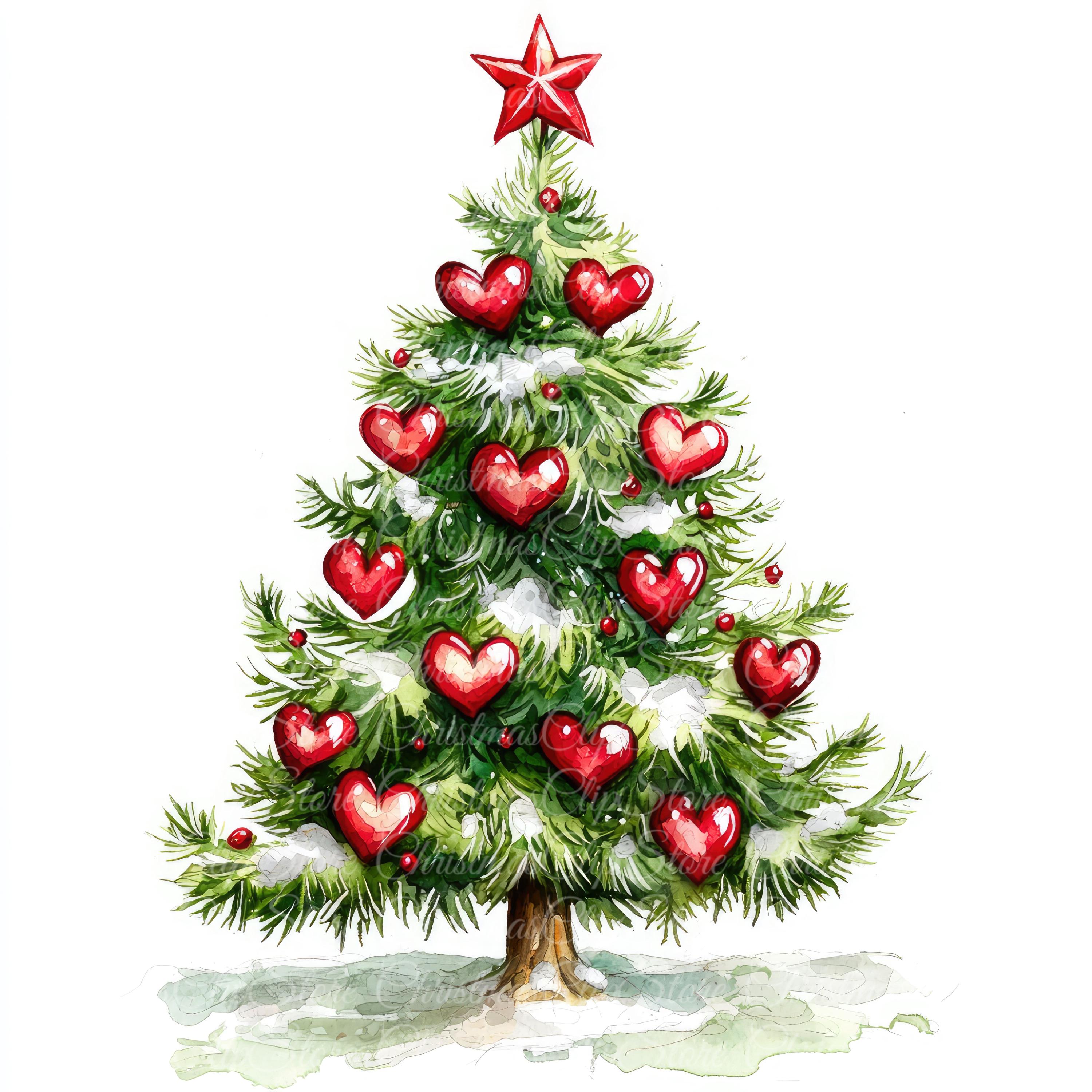 10 Christmas Tree With Hearts Digital Illustrations, High Quality JPG ...
