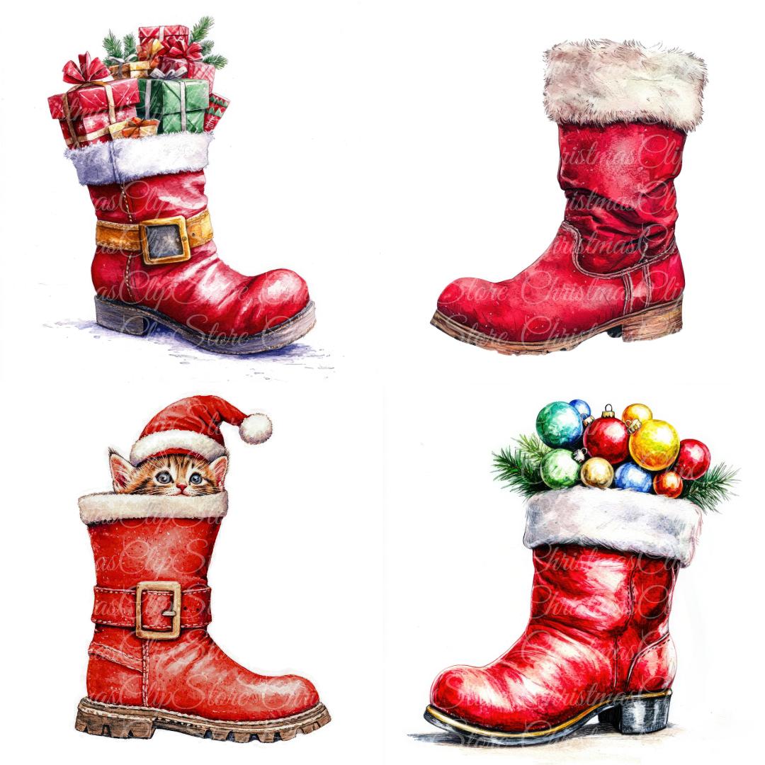 10 Santa's Boot Digital Illustrations, High Quality PNG & JPG Images ...