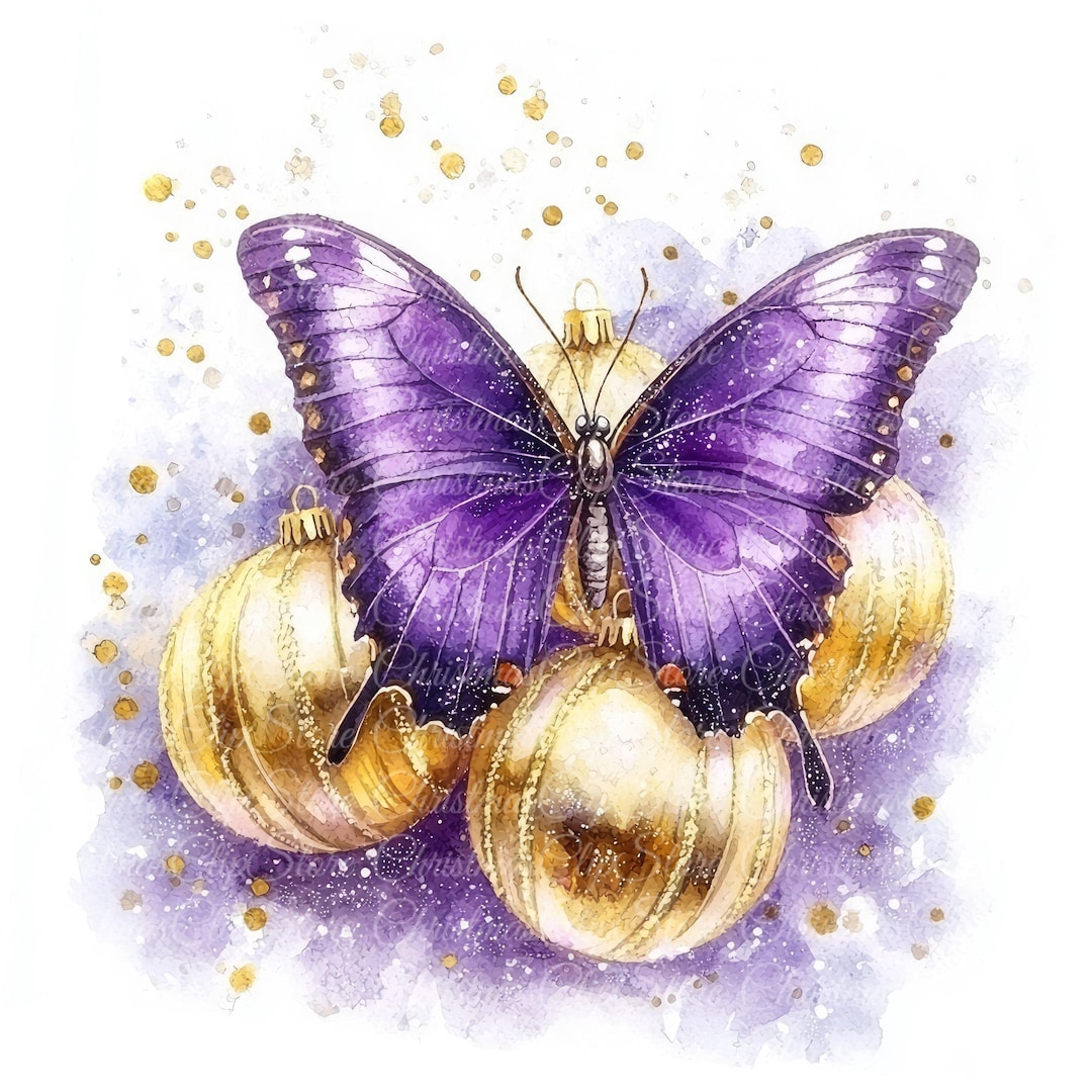 10 Purple Christmas Butterfly Digital Illustrations, High Quality PNG ...