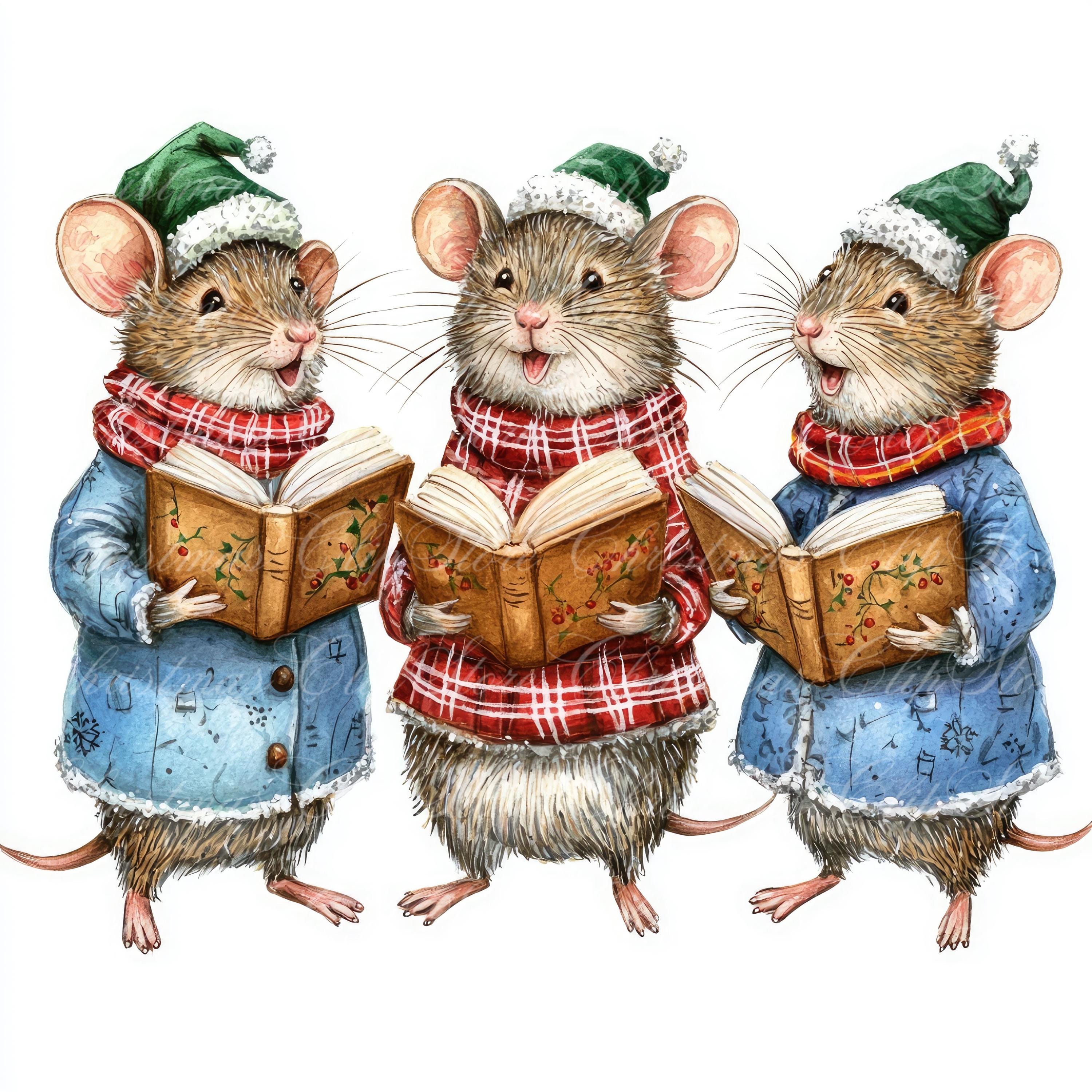 10 Christmas Mouse Carolers Digital Illustrations, High Quality PNG ...