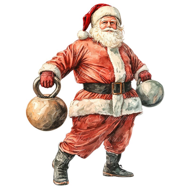10 Santa Claus Working Out Digital Illustrations, High Quality JPG ...