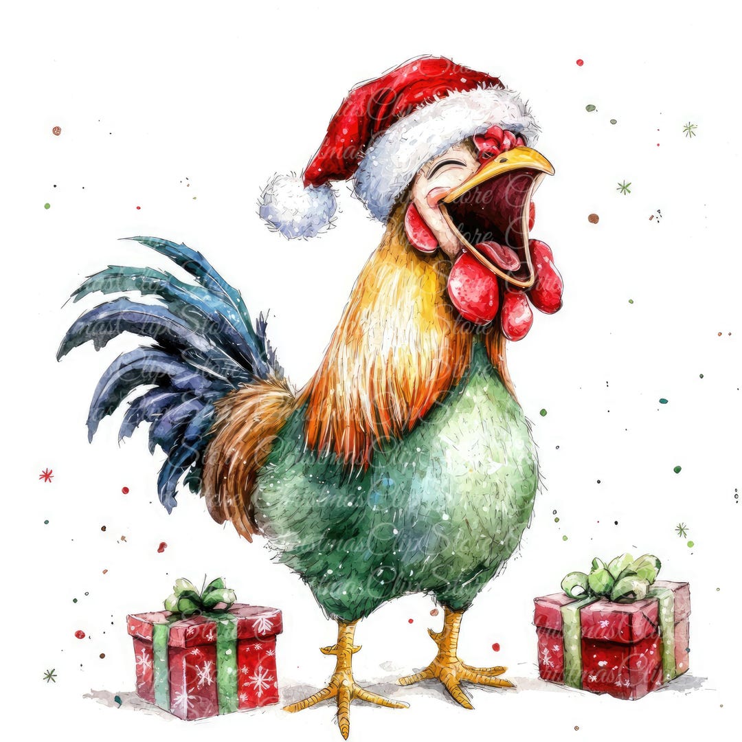 10 Happy Christmas Rooster Digital Illustrations, High Quality PNG ...