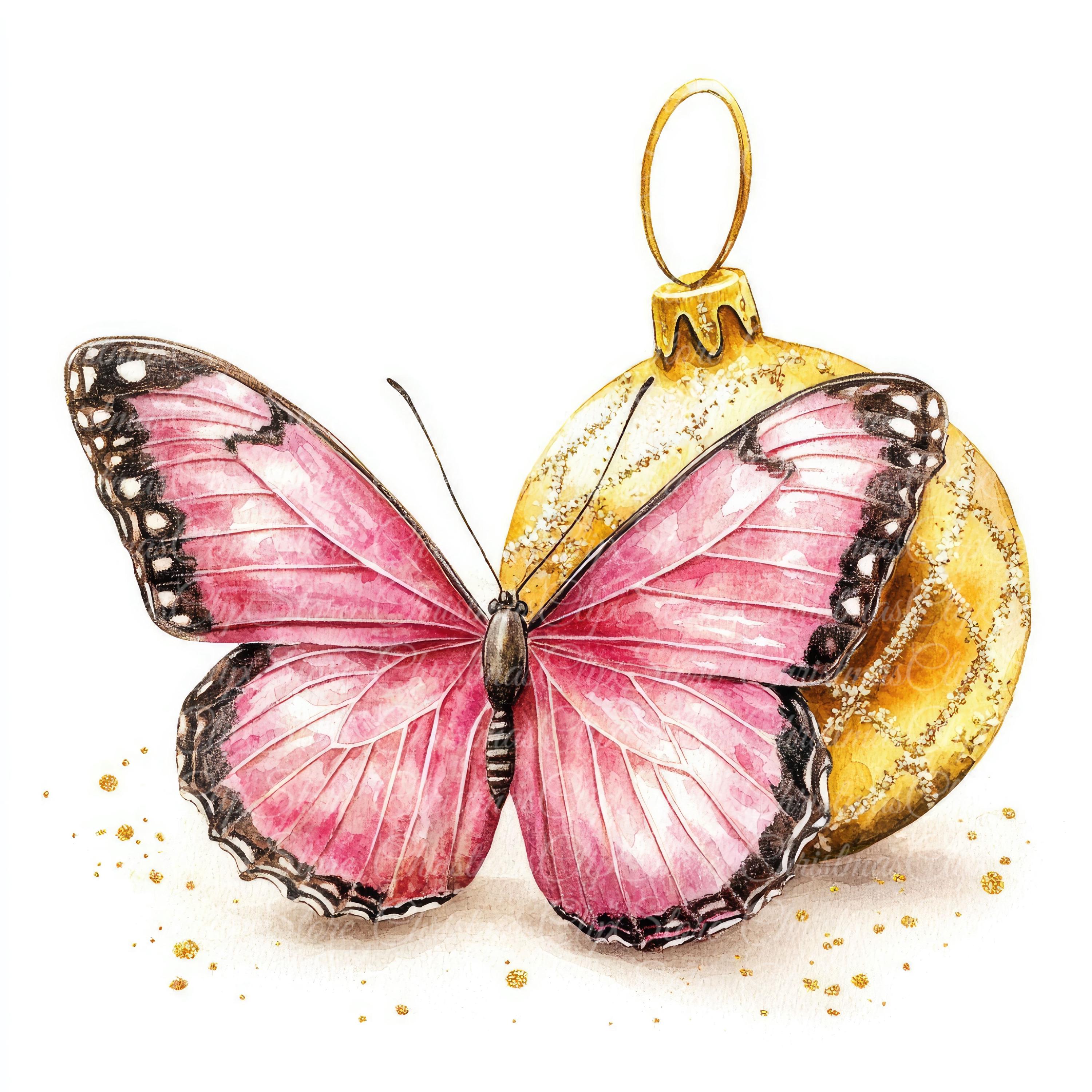 10 Pink Christmas Butterfly Digital Illustrations, High Quality PNG ...