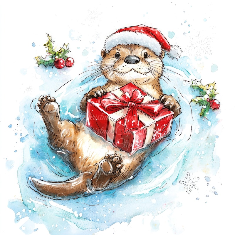 Christmas Otter - Etsy