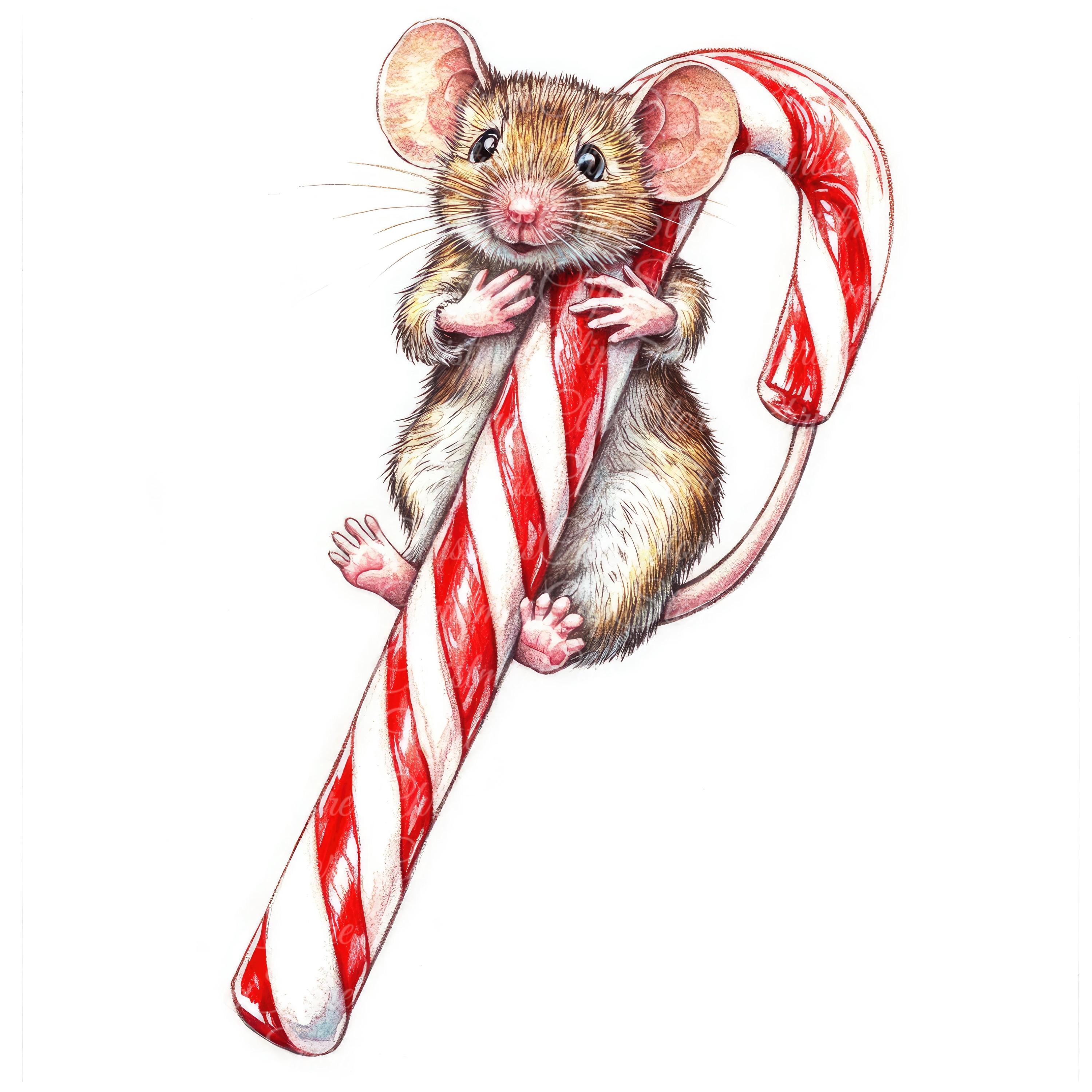 10 Christmas Mouse and Candy Cane Digital Illustrations, High Quality ...