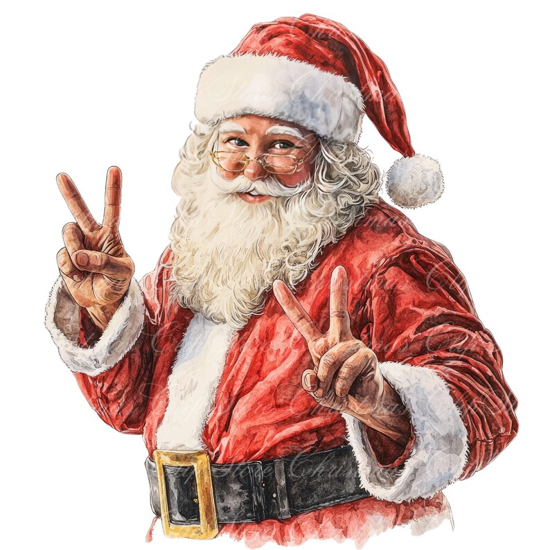 12 Santa Claus Making Peace Sign Digital Illustrations, High Quality ...