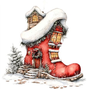 10 Santa Claus Boot House Digital Illustrations, High Quality PNG & JPG ...