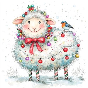 10 Whimsical Christmas Sheep Digital Illustrations, High Quality PNG ...