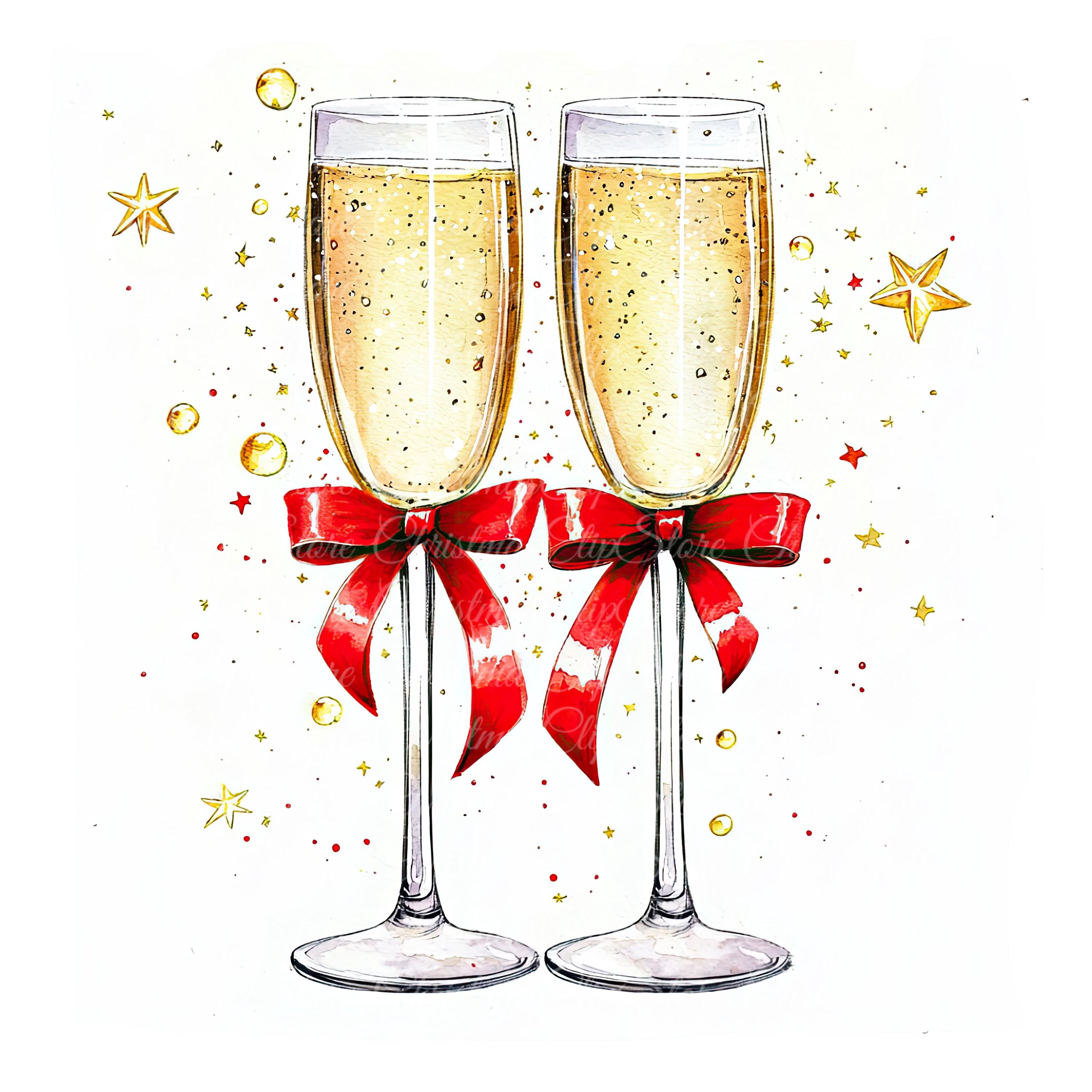 10 Christmas Champagne Digital Illustration, High Quality PNG & JPG ...