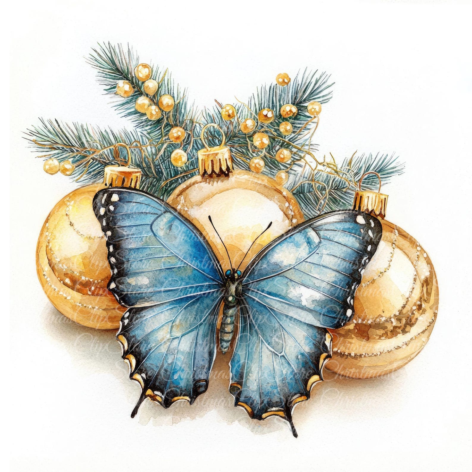 10 Blue Christmas Butterfly Digital Illustration, High Quality PNG ...