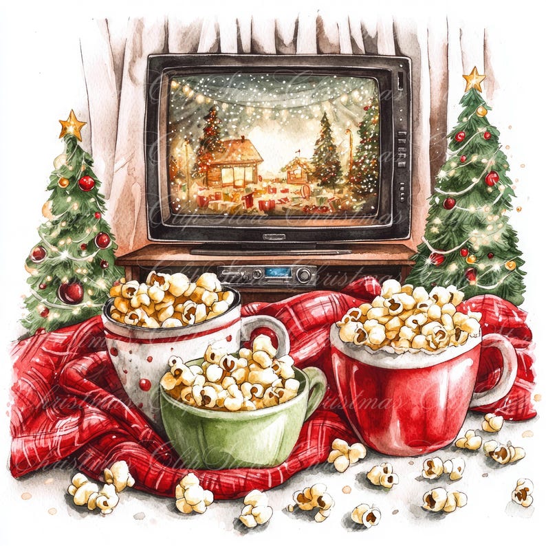 10 Cozy Christmas Movie Digital Illustrations, High Quality JPG Images ...