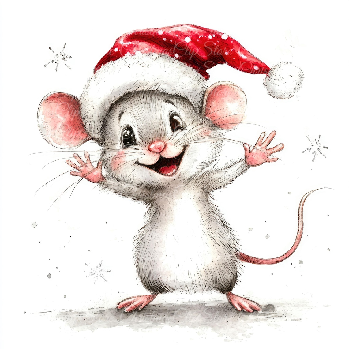 10 Happy Christmas Mouse Digital Illustrations, High Quality JPG Images ...