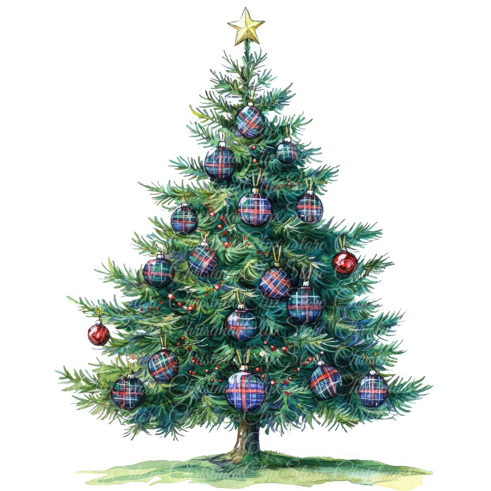 10 Scottish Tartan Christmas Tree Digital Illustrations, High Quality ...