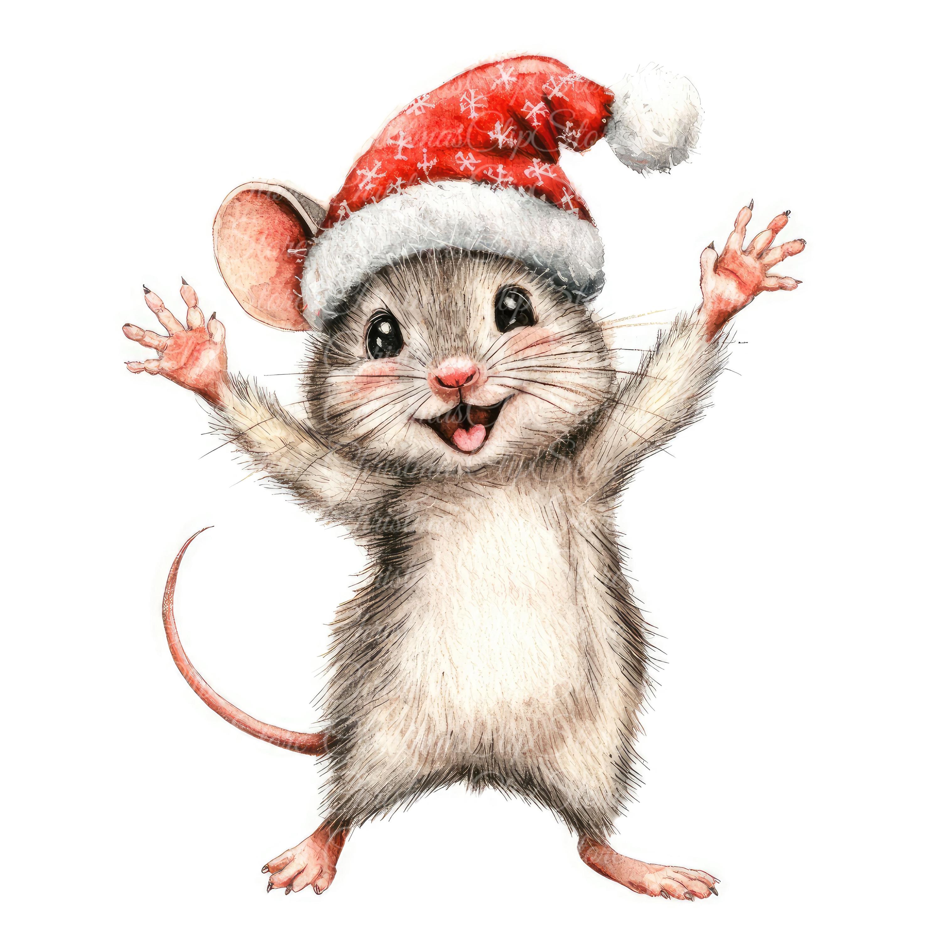 10 Happy Christmas Mouse Digital Illustrations, High Quality JPG Images ...