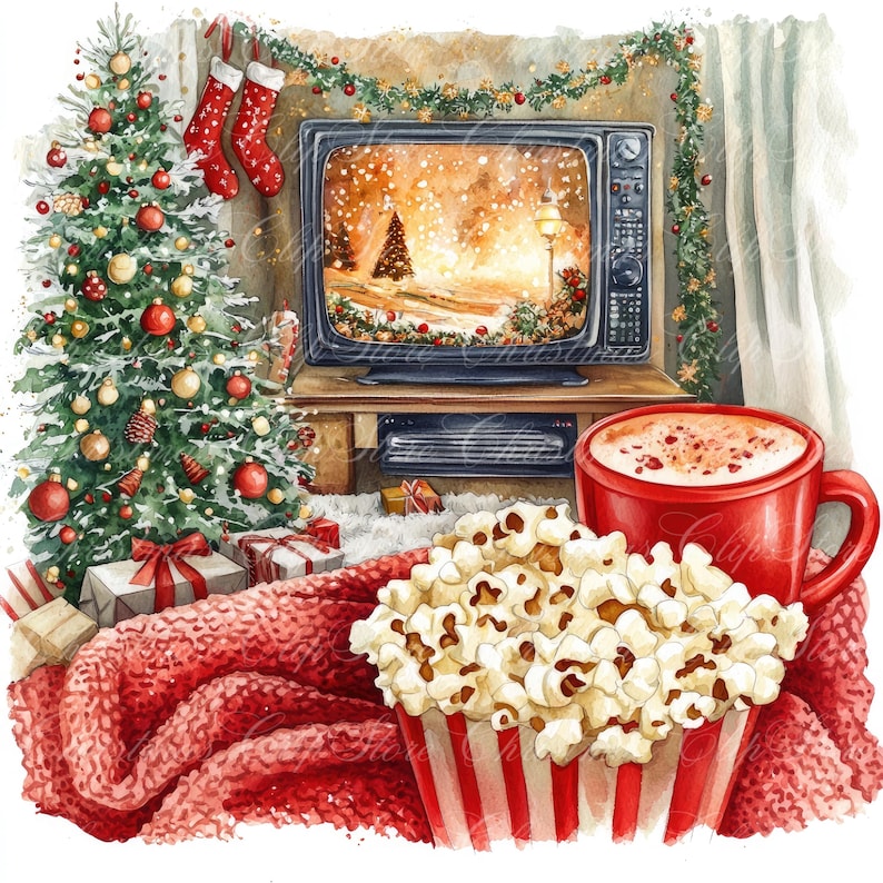 10 Cozy Christmas Movie Digital Illustrations, High Quality JPG Images ...
