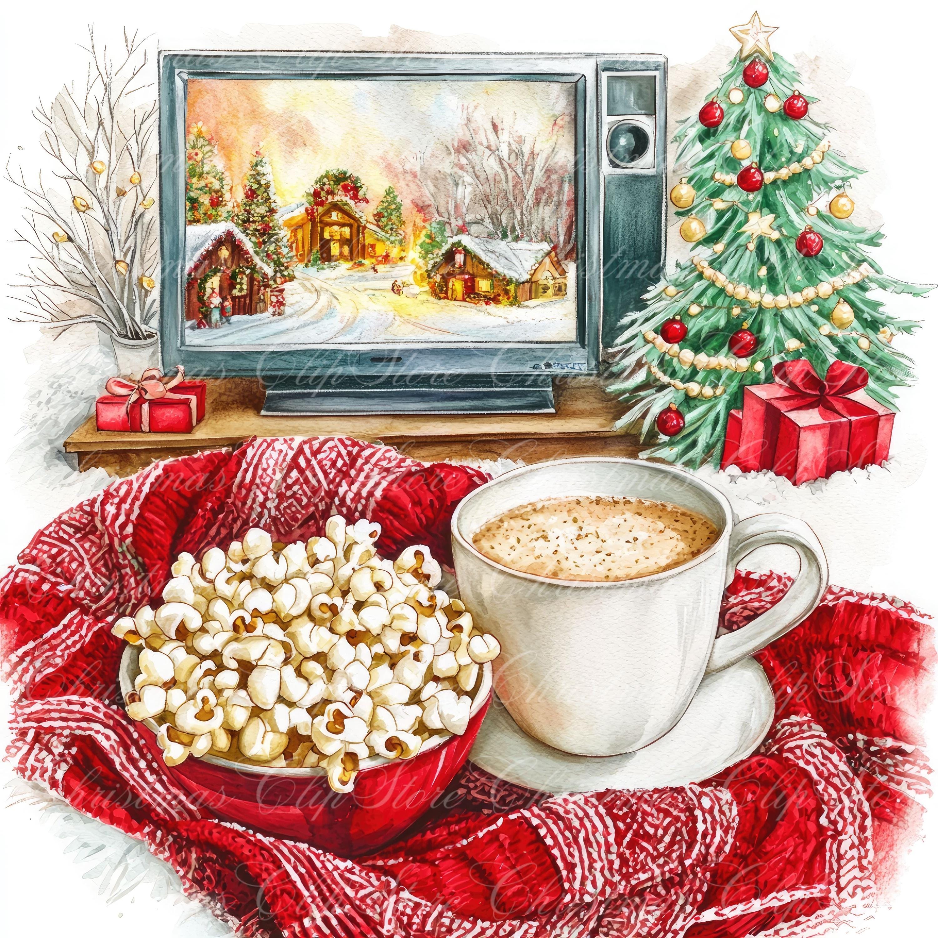 10 Christmas Movie Night Digital Illustrations, High Quality JPG Images ...