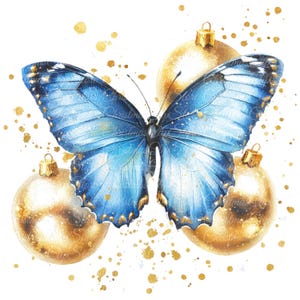 10 Blue Christmas Butterfly Digital Illustration, High Quality PNG ...