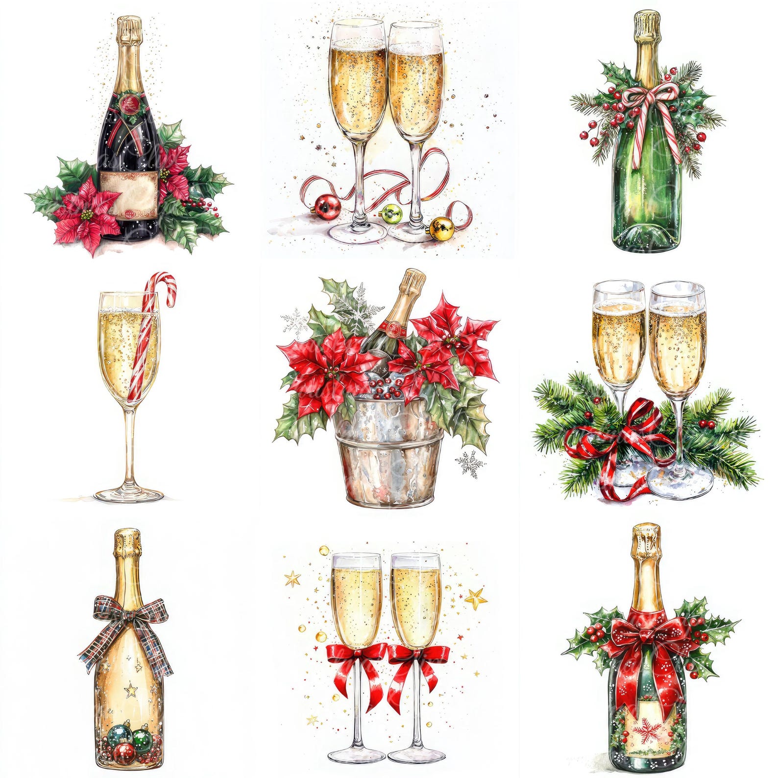 10 Christmas Champagne Digital Illustration, High Quality PNG & JPG ...