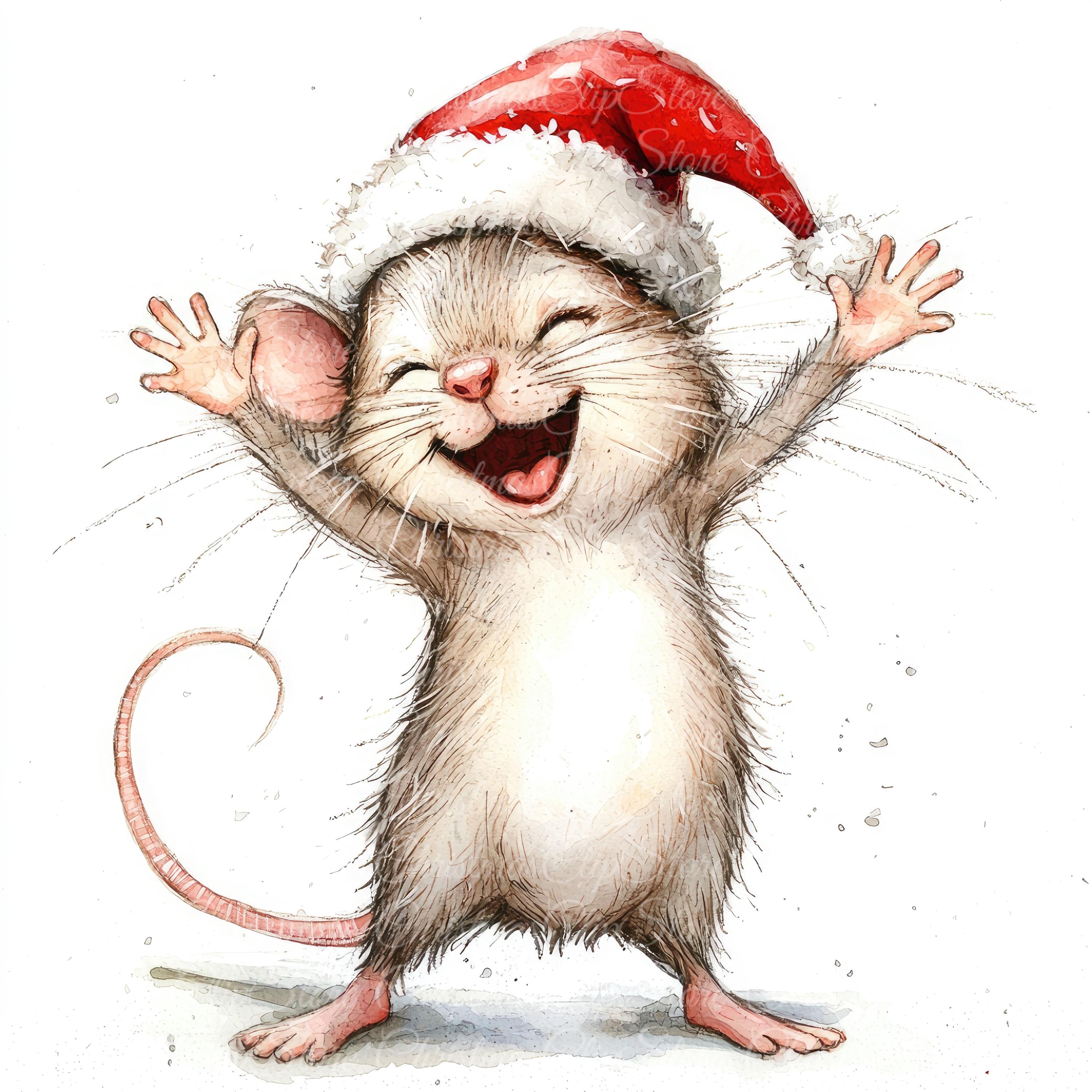 10 Happy Christmas Mouse Digital Illustrations, High Quality JPG Images ...