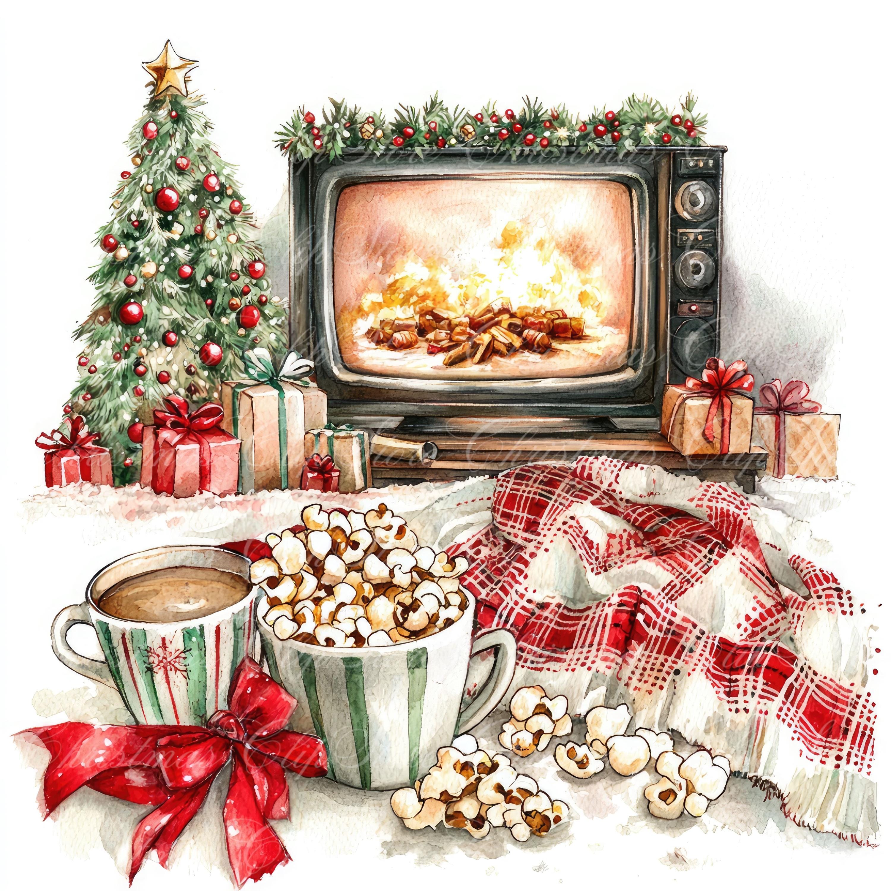 10 Christmas Movie Night Digital Illustrations, High Quality JPG Images ...