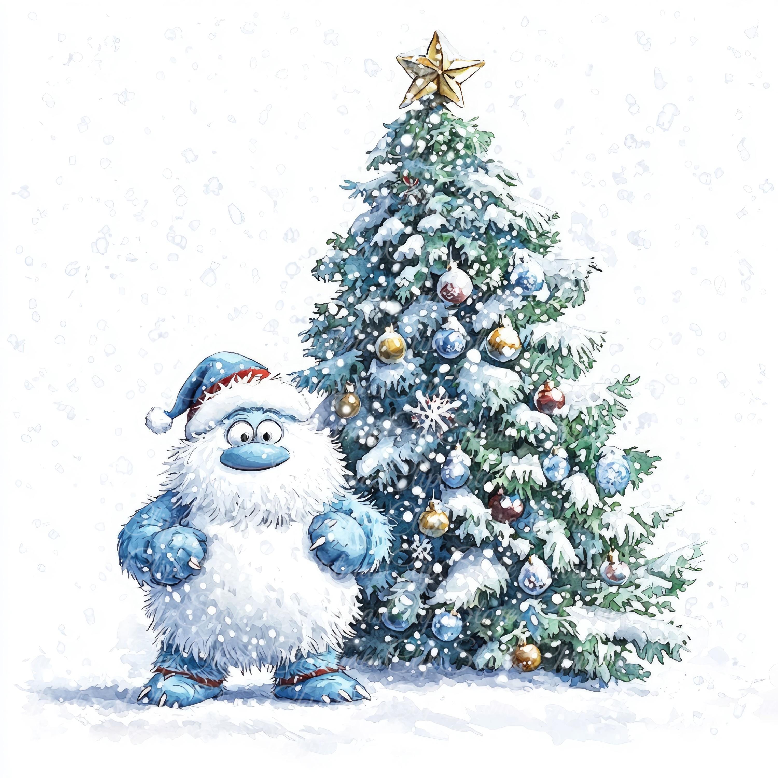 10 Yeti and Christmas Tree Digital Illustrations, High Quality PNG ...