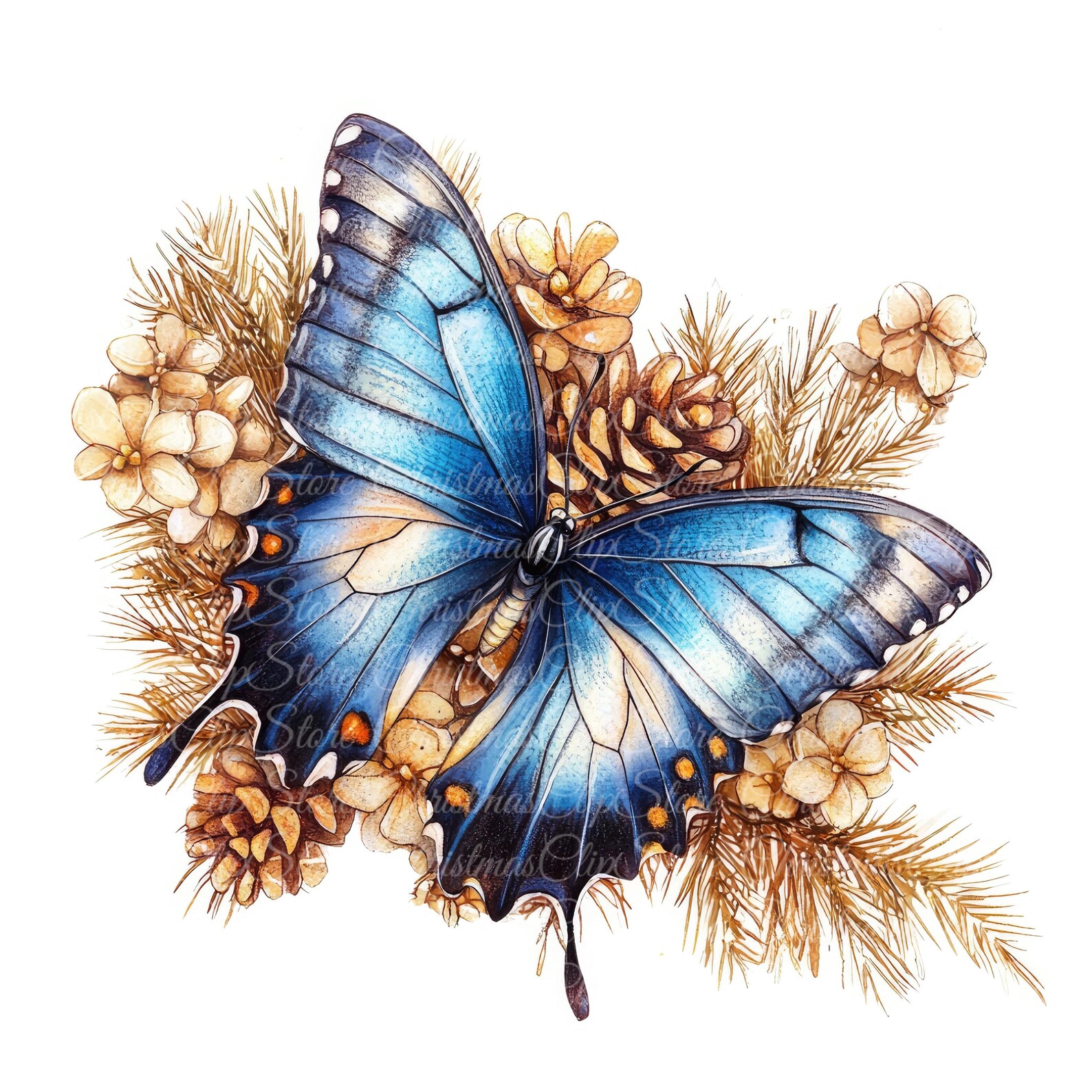 10 Blue Christmas Butterfly Digital Illustration, High Quality PNG ...