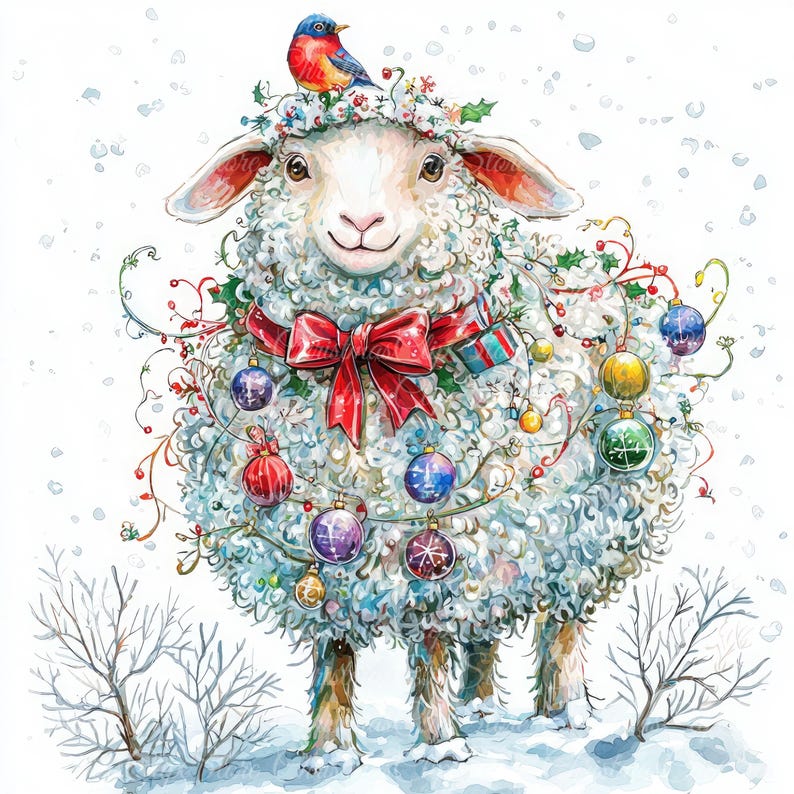 10 Whimsical Christmas Sheep Digital Illustrations, High Quality PNG ...